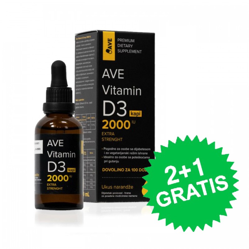 AVE VITAMIN D3 KAPI 2000 IU 2+1 GRATIS | Apoteka Online Premium